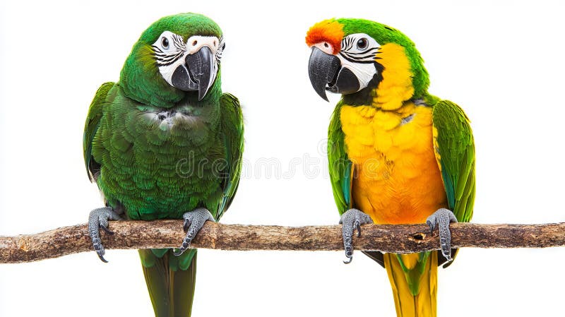 Two Green and Yellow Parrots Sitting on a Branch Together Stock Image ...