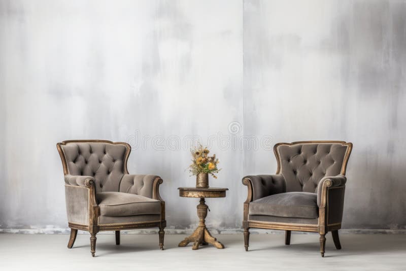 Two Grey Armchairs before a White Wall Stock Illustration ...