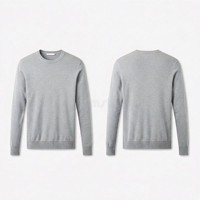 Two Grey Crew Neck Sweaters, Front and Back View, on a White Background ...