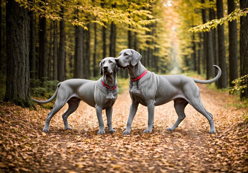 Two Greyhounds Standing in the Middle of a Forest, Surrounded by Tall ...