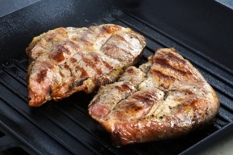 Two Grilled Beef Steaks on Grill Pan Stock Image - Image of ingredient ...