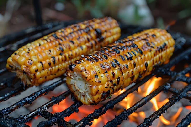 Two Grilled Corn on the Cob on a Grill. Generative AI Stock ...