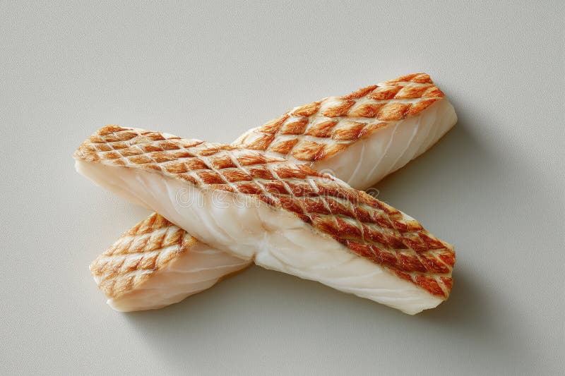 Two Grilled Fish Fillets with a Diamond Pattern Resting on a Soft Light ...