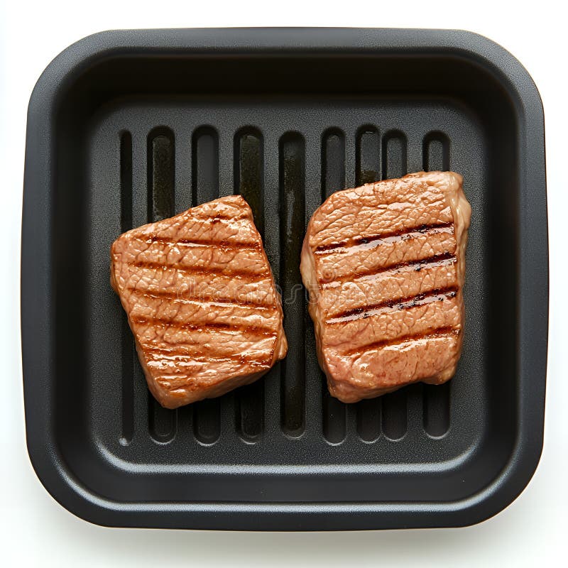 Two Grilled Steaks in a Black Pan Stock Illustration - Illustration of ...