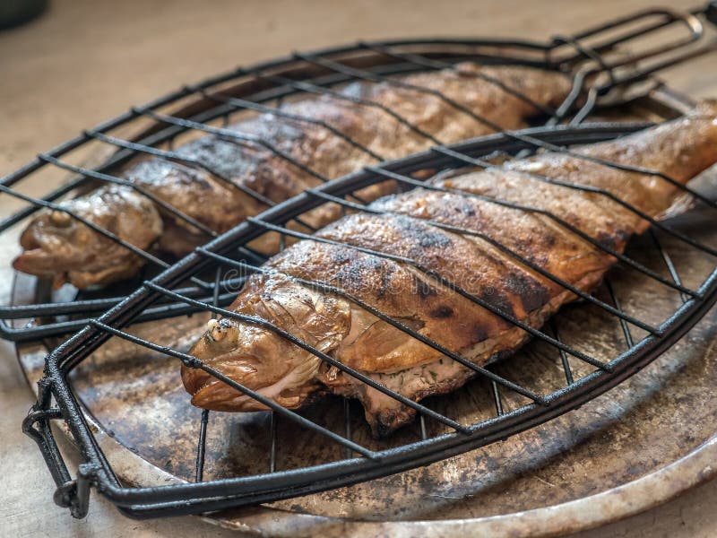 Two grilled trout fish stock image. Image of burn, barbecue - 288416343