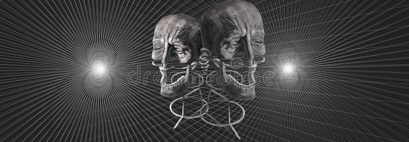 Two Grotesque Heads on a Perspective Grid Background. Surreal ...