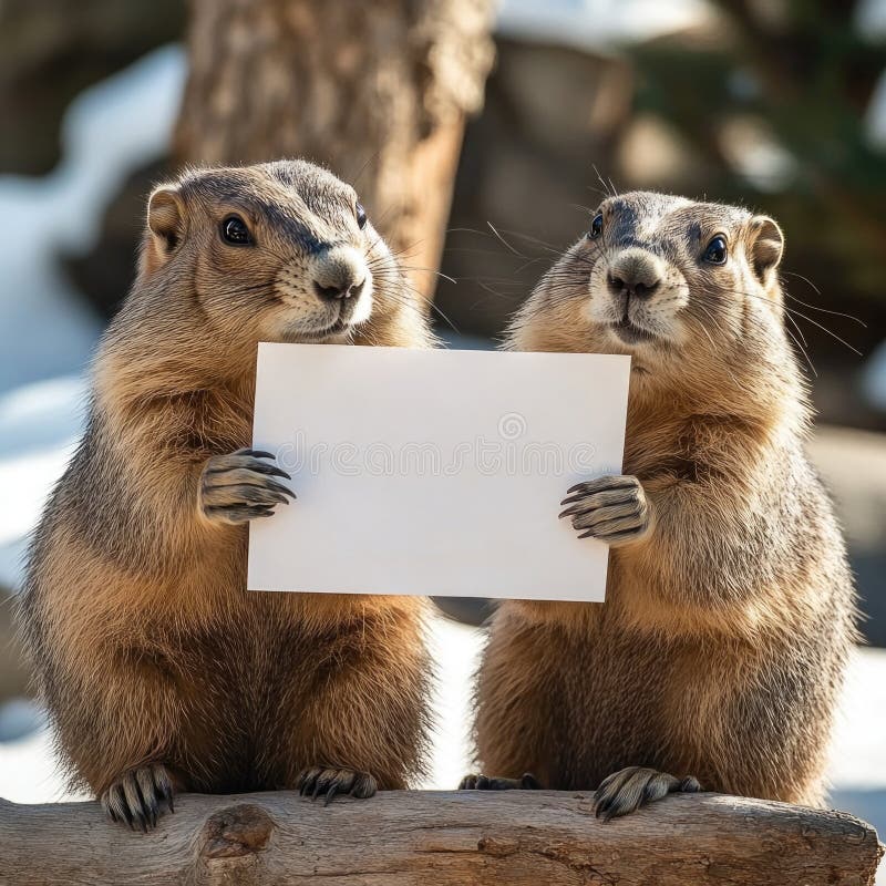 Two Groundhogs Hold a Sign in Their Paws, Conveying a Message Stock ...