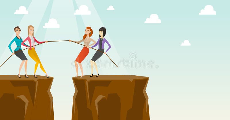 Two Groups of Business People Pulling Rope. Stock Vector - Illustration ...