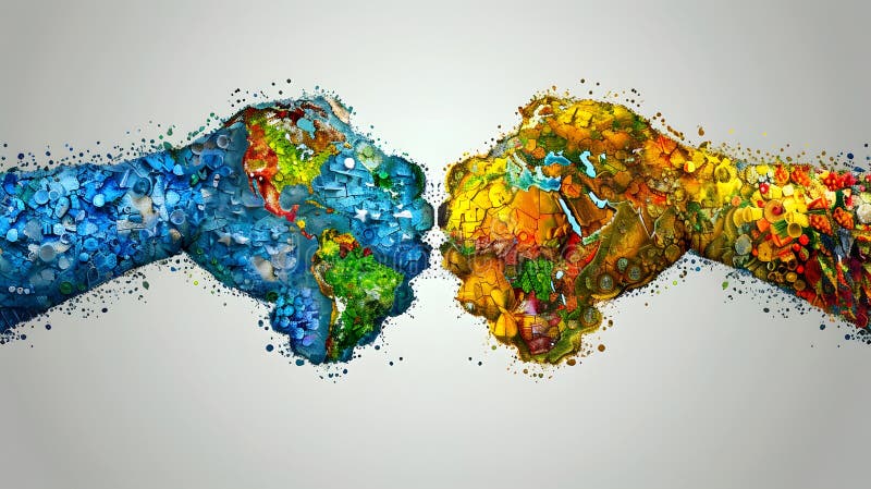 Two Groups of Multinational People Shaking Hands and Style of ...