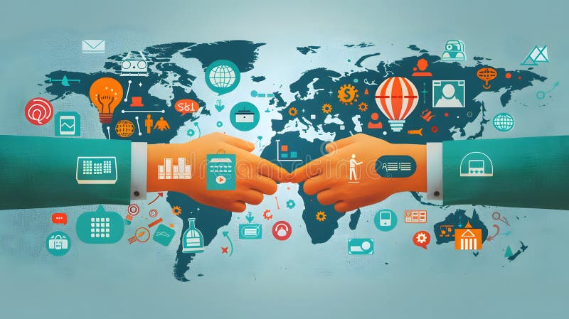 Two Groups of Multinational People Shaking Hands and Style of ...