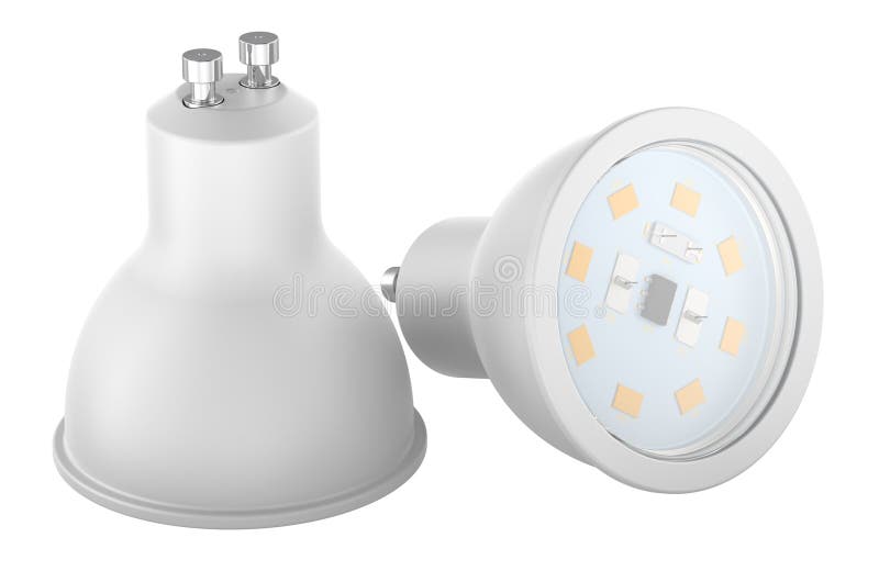 Two GU10 LED Bi-pin Light Bulbs with Twist Lock Base, 3D Rendering ...
