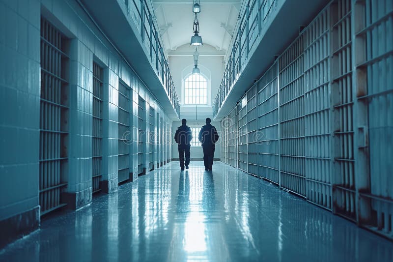 Two Guards Close Their Shift in a Prison Hallway Stock Illustration ...