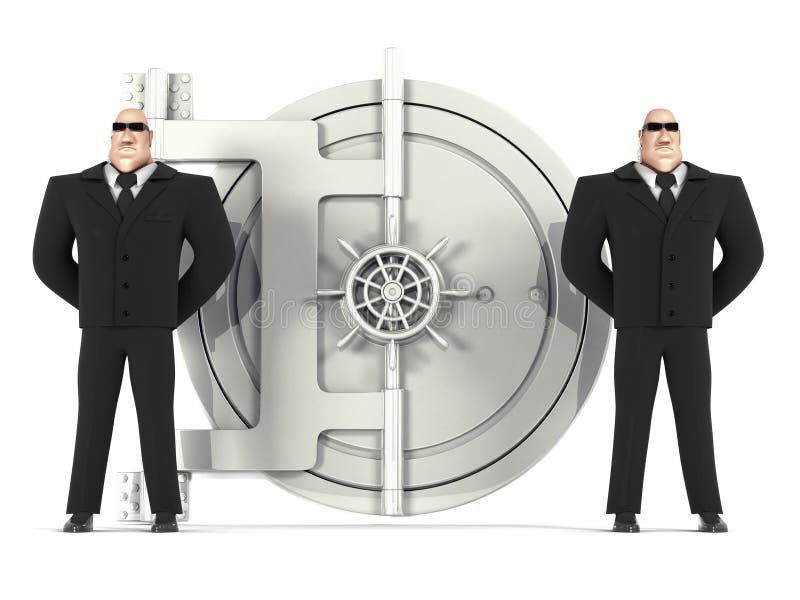 Two guards protect a safe stock illustration. Illustration of treasure ...