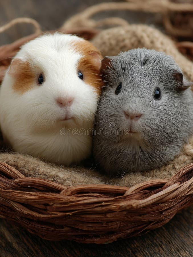 Two Guinea Pigs in a Cozy Nest Stock Illustration - Illustration of ...