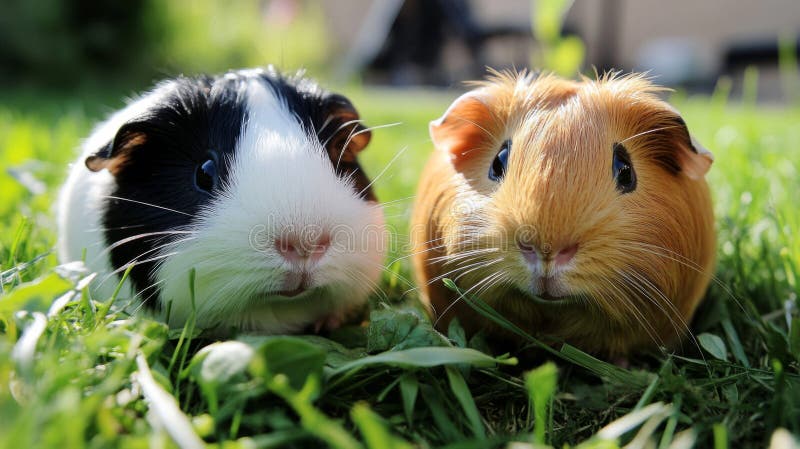 Two Guinea Pigs in Green Grass Stock Illustration - Illustration of ...