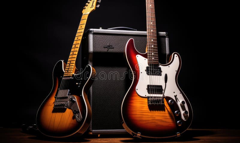 Two guitars on a table stock illustration. Illustration of playing ...