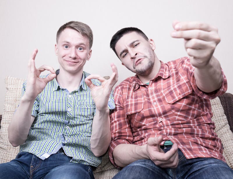 Two Guys with Funny Gestures Stock Image - Image of happiness, style ...
