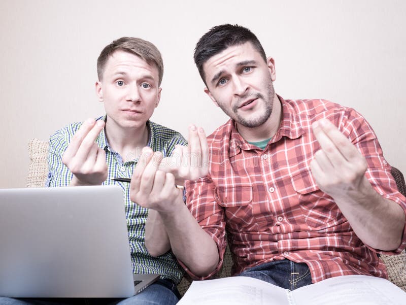 Two Guys with Funny Gestures Stock Image - Image of casual, people ...