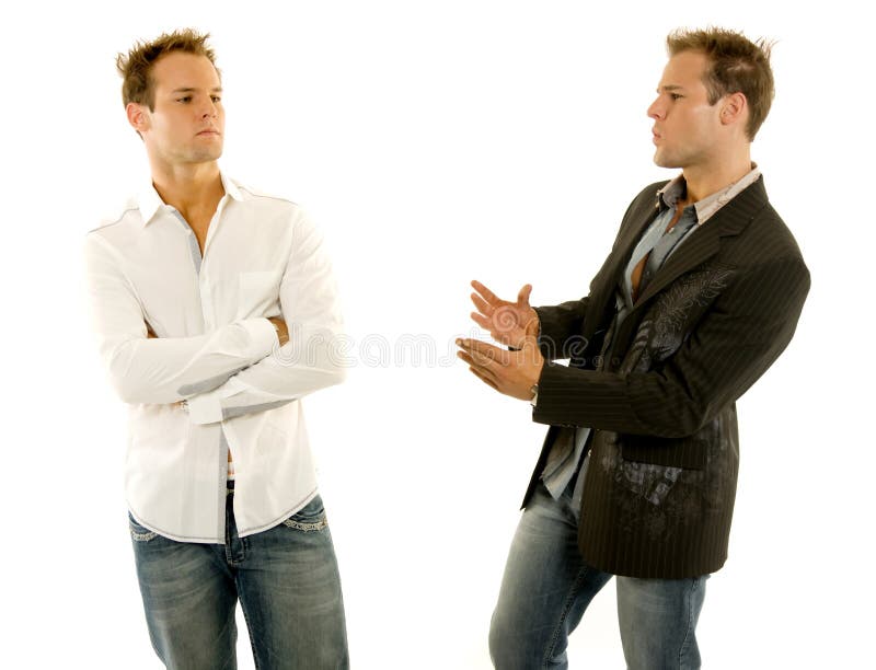 Two Guys Having a Conversation Stock Image - Image of male, jeans: 8113009