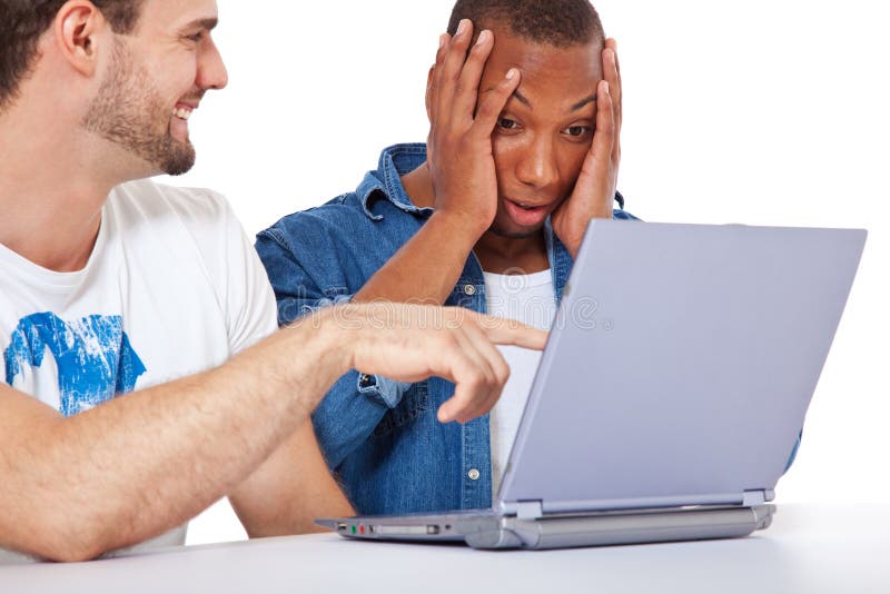 Two Guys Having Fun With The Internet Stock Photo - Image of social ...