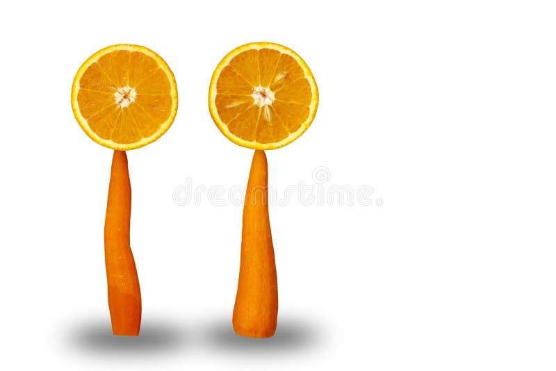 Two Halfs of an Orange and Two Carrots Isolated on White Background ...