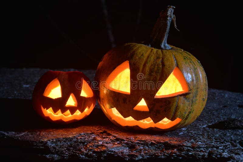 Two Halloween Spooky Pumpkins Stock Image - Image of fall, carved: 79667159