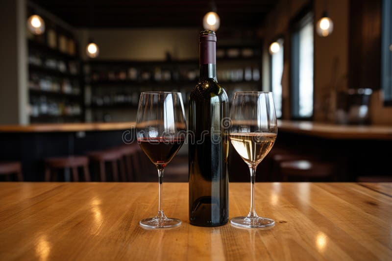 Two Halves of a Bottle of Wine on Separate Tables Stock Photo - Image ...