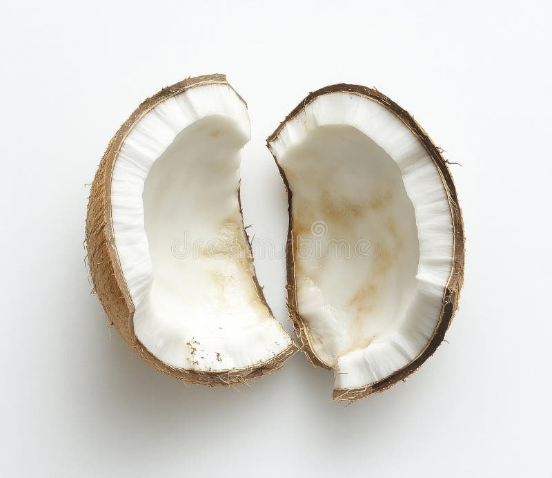 Two Halves of Brown Coconut Shell on White Background Stock ...