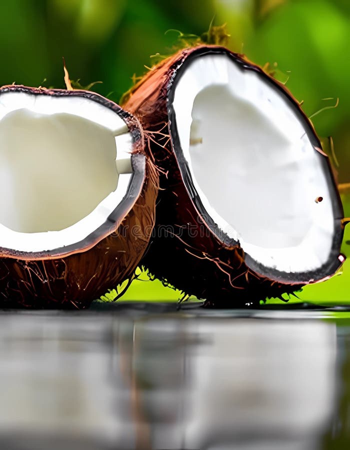 Two Halves of a Coconut. AI Generative Stock Illustration ...