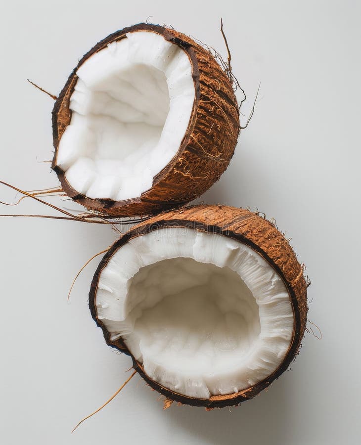 Two Halves of a Coconut on White Surface Stock Image - Image of ...