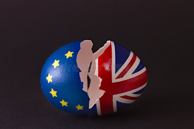 Two Halves of Cracked Eggshell, One of Which is Decorated with the Flag ...