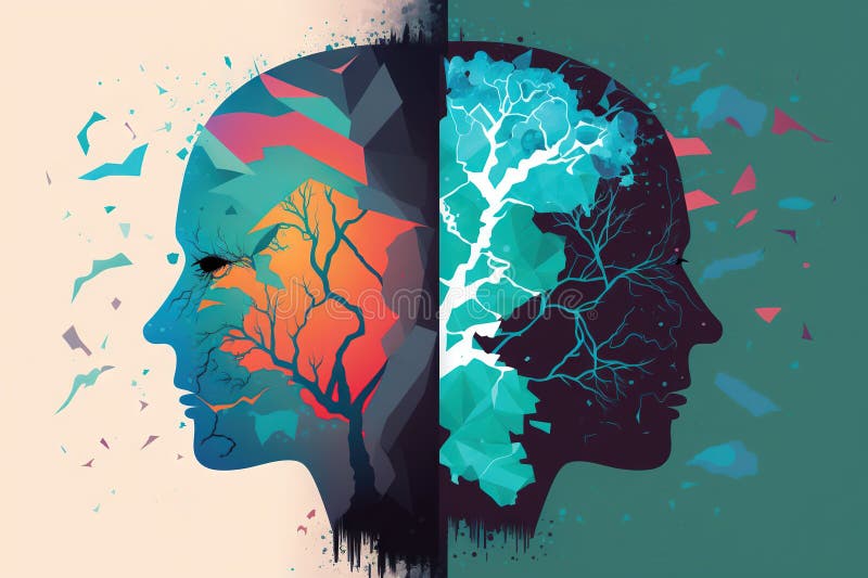 Two Halves of a Human S Head with a Tree Growing Out of Them Stock ...
