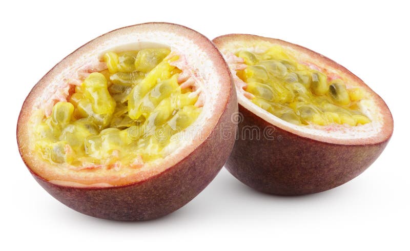 Two Halves Of Passion Fruit Isolated On White Stock Image Image Of