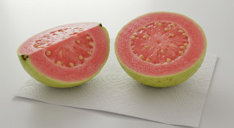Two Halves of Pink Guava on White Background Stock Illustration ...
