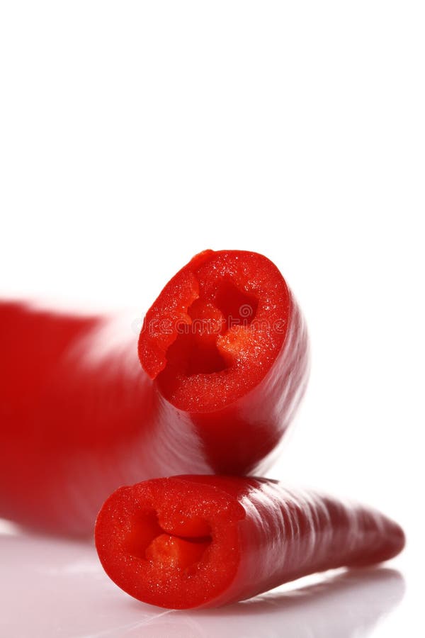Two Halves Red Hot Chilli Chilies Pepper on White Stock Image - Image ...