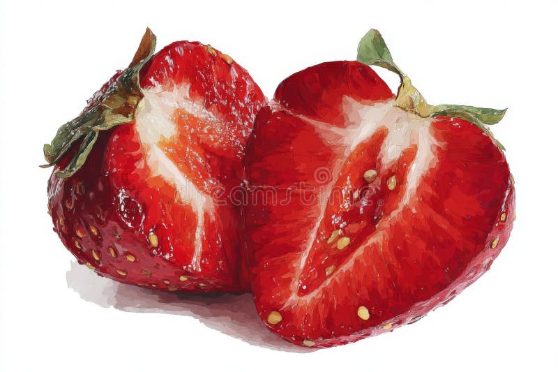 Two Halves of a Red Juicy Strawberry Stock Illustration - Illustration ...