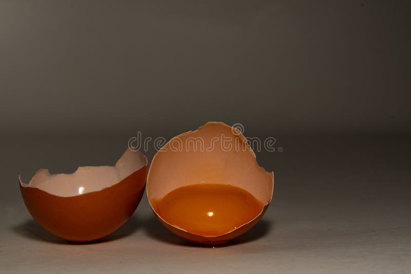 Two Halves of the Shell of a Brown Chicken Egg, Empty on the Left, with ...