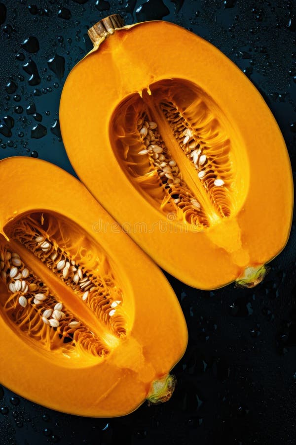 Two Halves of a Squash are Cut Open, AI Stock Image - Image of gourmet ...