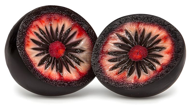 Two Halves of a Striking Black Fruit. Stock Image - Image of edible ...