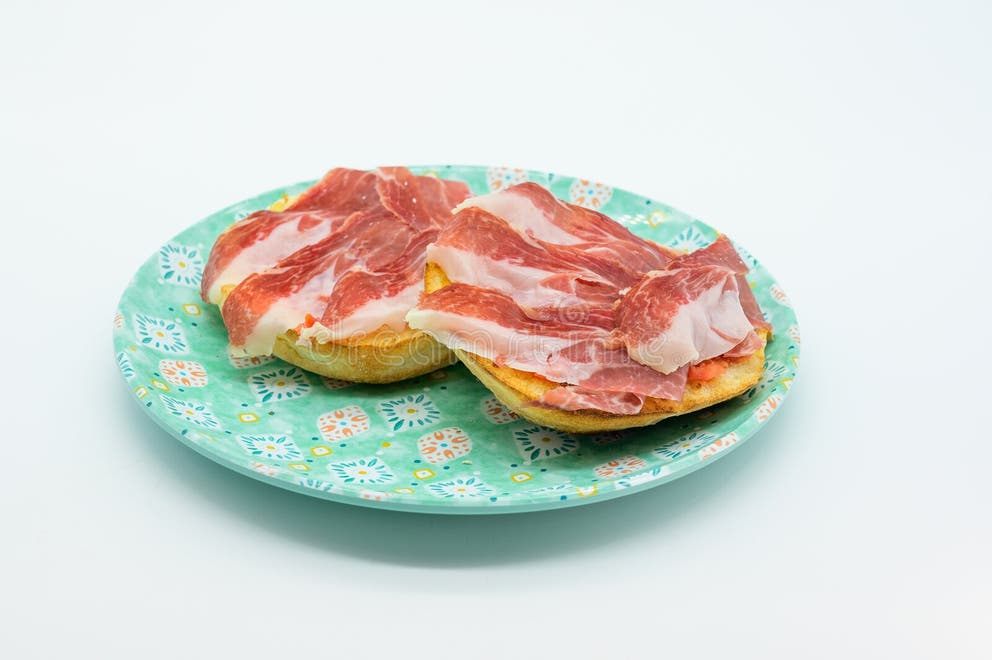 Two Ham Sandwiches on a Plate Stock Image - Image of spain, serrano ...