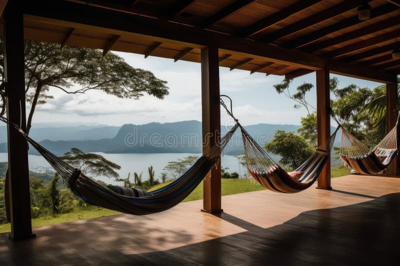 Two Hammocks and Swings Side by Side, Each with Its Own View Stock ...
