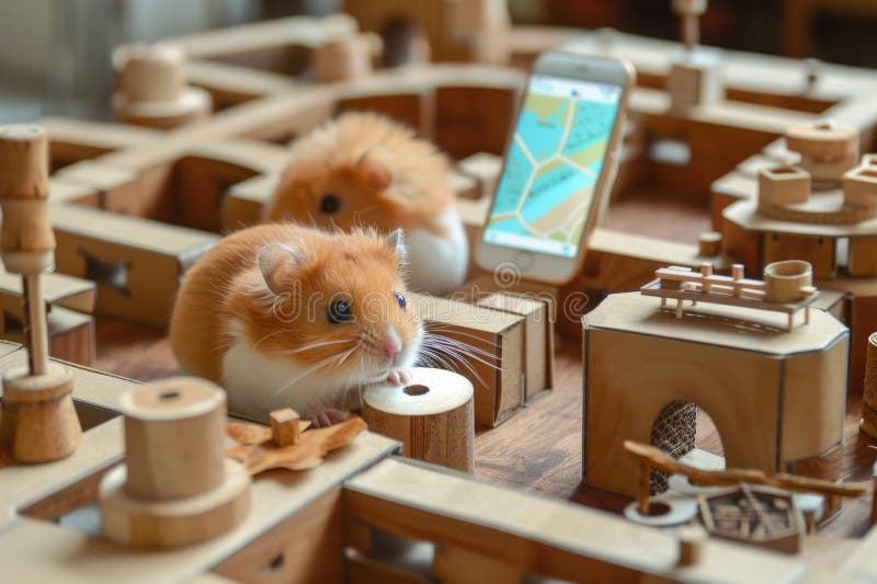 Two Hamsters Explore a Miniature Cardboard City, Navigating through ...