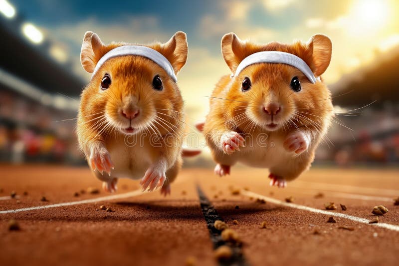 Two Hamsters Running on a Track Stock Image - Image of sports, player ...