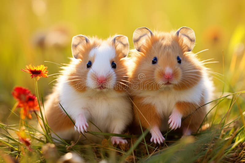 Two Hamsters in Soft Grass, Background Wallpaper Stock Photo - Image of ...