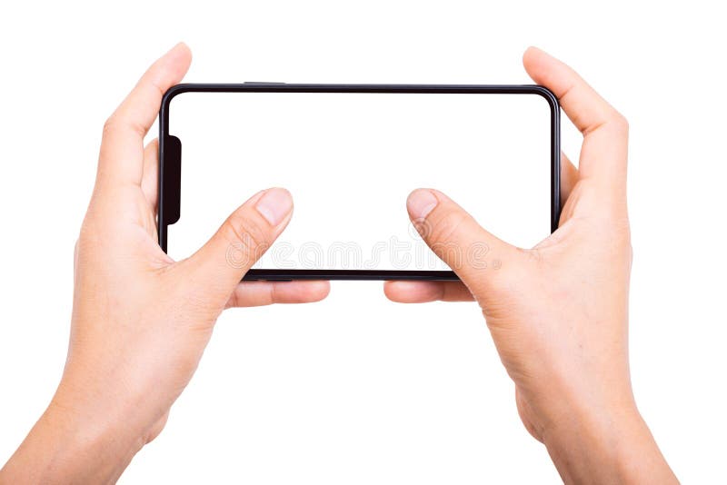 Two Hand Holding New Smartphone on White Background Stock Image - Image ...