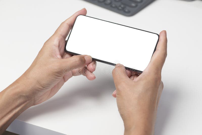 Two Hand Holding Smartphone with Blank Screen Stock Image - Image of ...