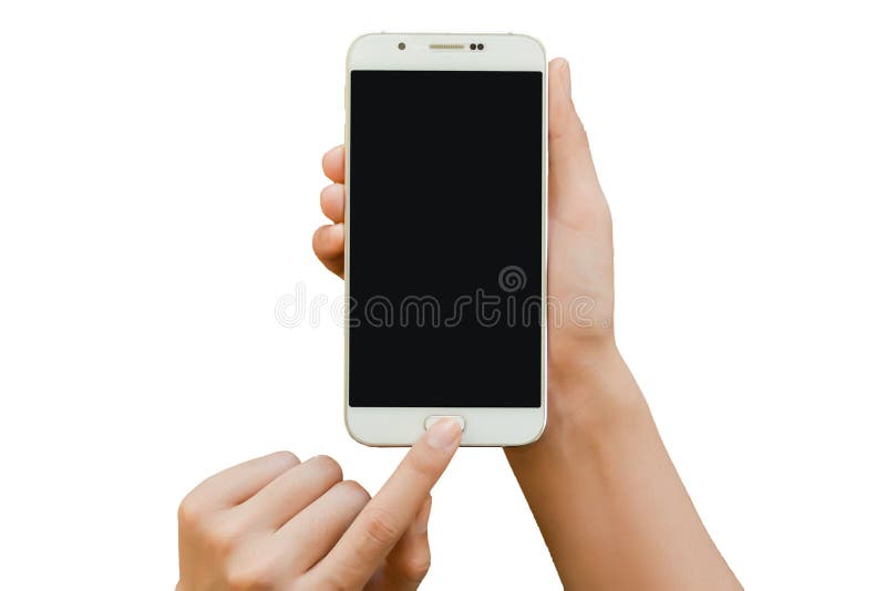 Two Hand Holding Smartphone Mock Up Stock Image - Image of desk, hand ...