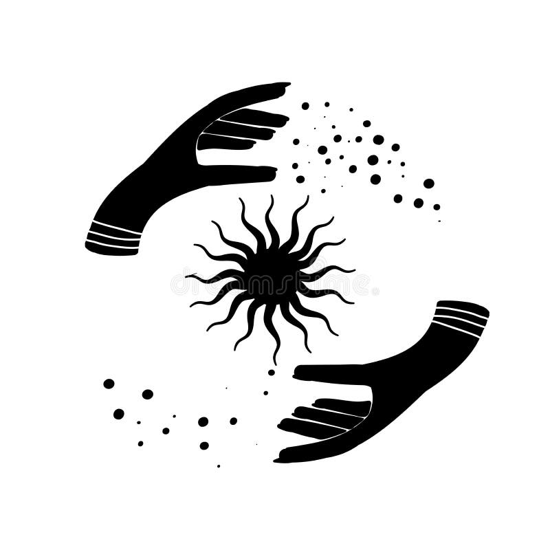 Two Hand Holding Sun. Magical Vector Illustration. Super Powers Icon ...