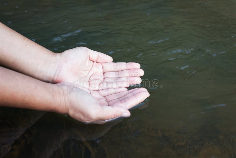 Two Hand Ladle Natural Pure Water in the River Stock Image - Image of ...