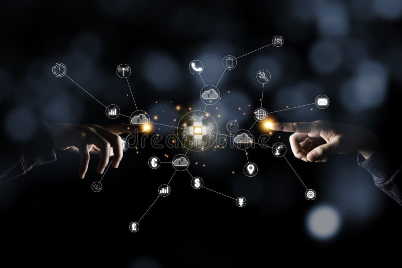 Two Hand Pointing To Virtual Artificial Intelligence with Cloud ...